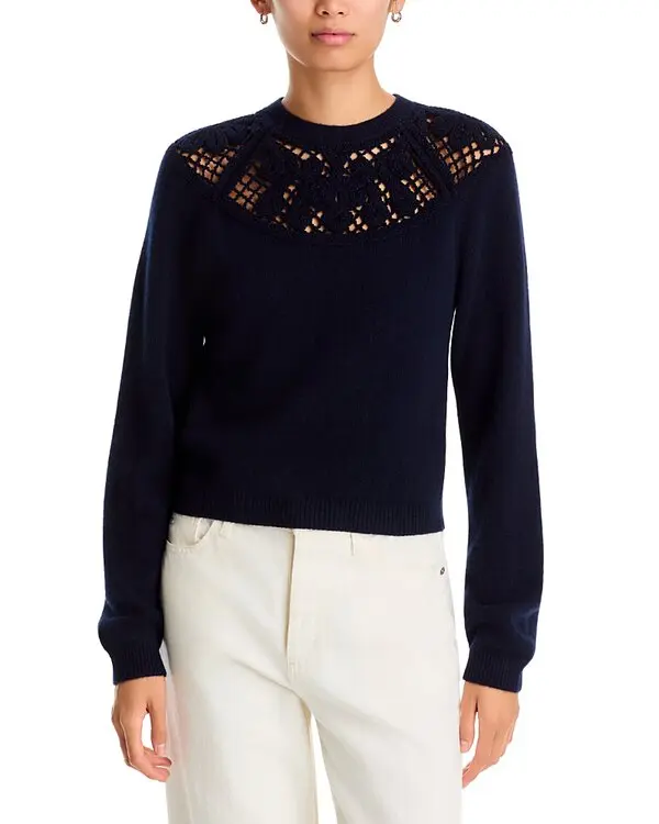 FRAME Wool & Cashmere Gathered Lace Sweater