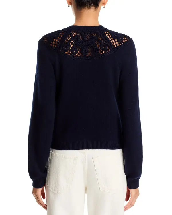 FRAME Wool & Cashmere Gathered Lace Sweater