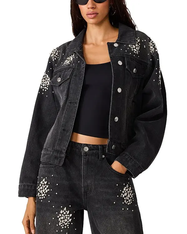 Steve Madden Clarke Cotton Blend Embellished Jacket - Washed Black