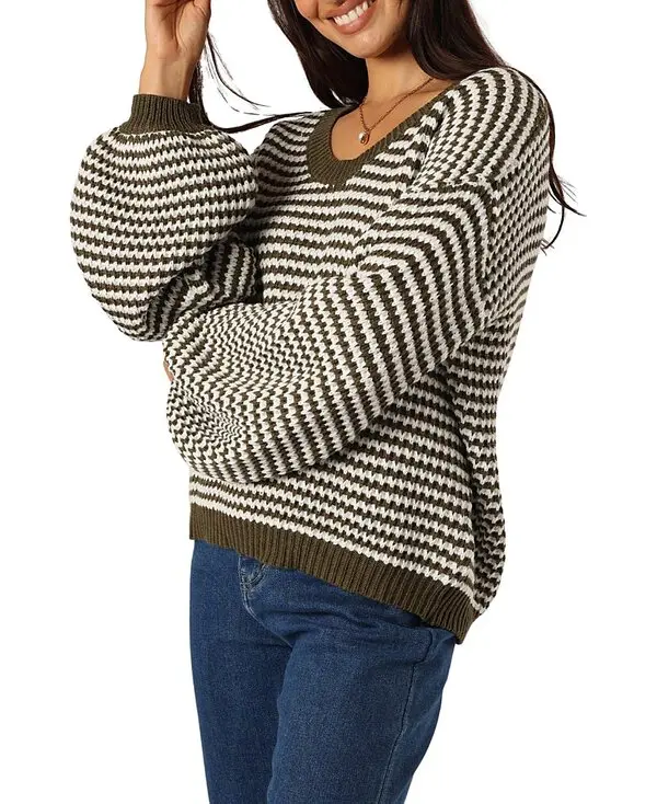 PETAL AND PUP Becca Crewneck Waffle Stitch Stripe Knit Sweater