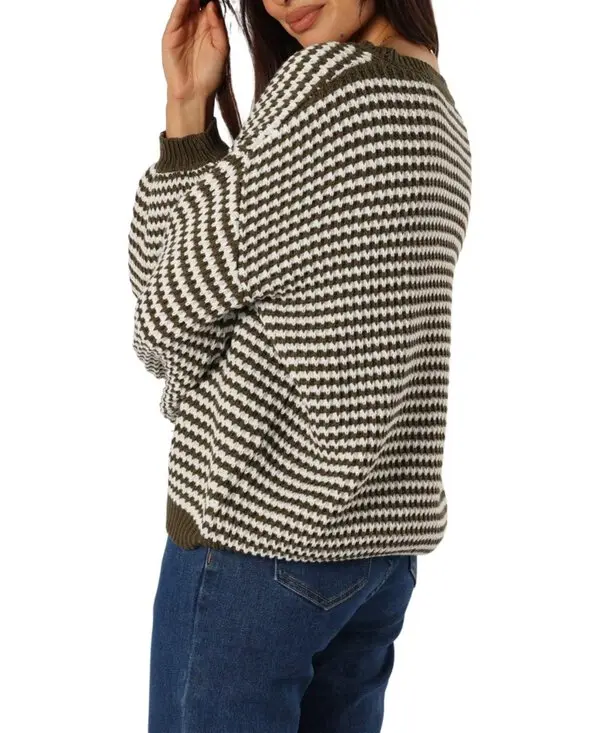 PETAL AND PUP Becca Crewneck Waffle Stitch Stripe Knit Sweater