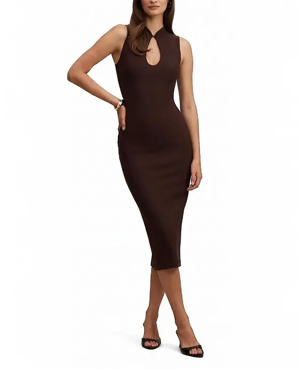 EVER NEW Frankie High Neck Keyhole Bodycon Dress - Chocolate