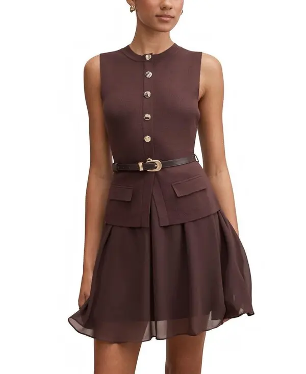 EVER NEW Belle Woven Mix Mini Dress