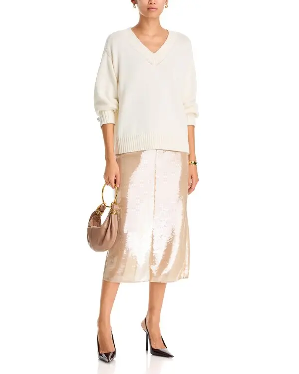 L'Agence Paxton Cotton V-neck Sweater - Ivory