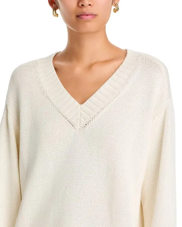 L'Agence Paxton Cotton V-neck Sweater - Ivory