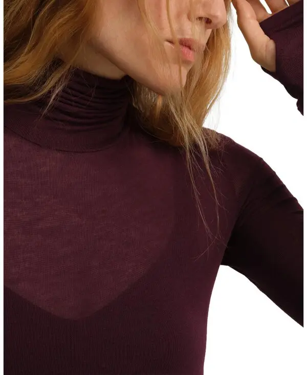 MARCELLA Eloise Sheer Turtleneck Top - Burgundy