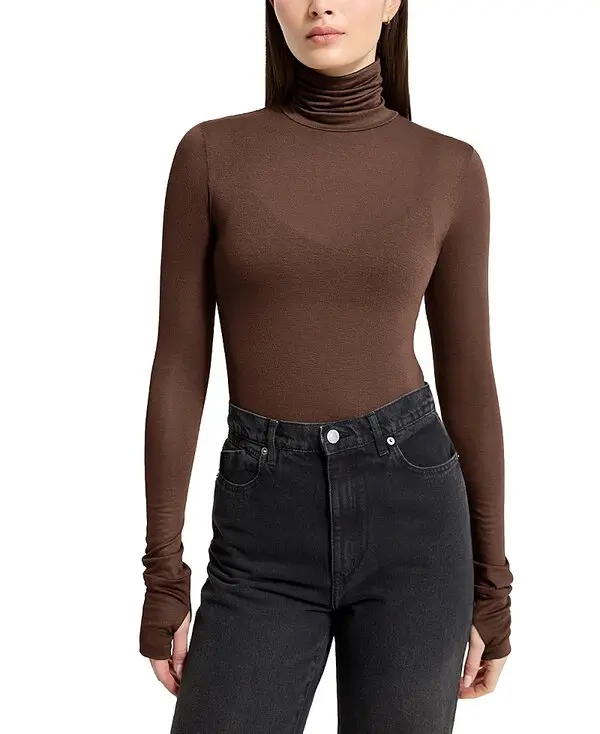MARCELLA Eloise Sheer Turtleneck Top - Espresso