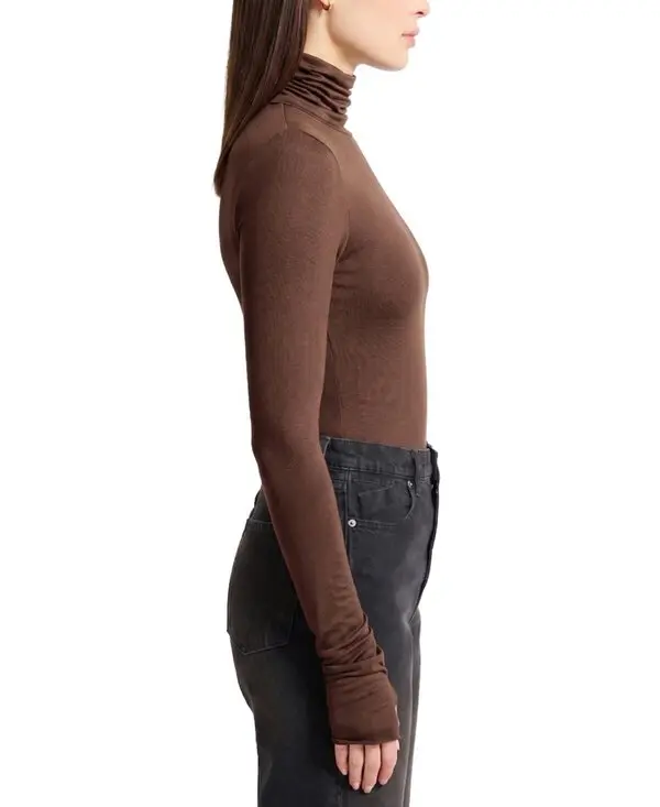 MARCELLA Eloise Sheer Turtleneck Top - Espresso