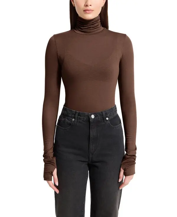 MARCELLA Eloise Sheer Turtleneck Top - Espresso