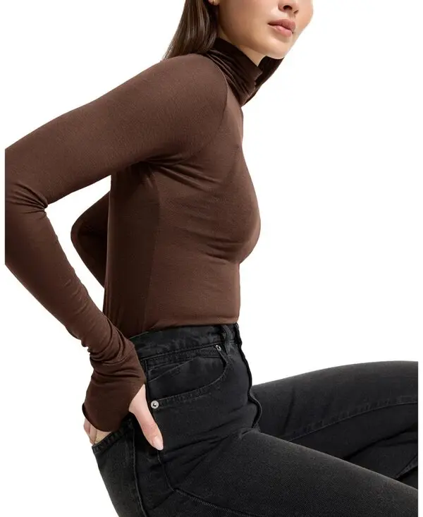 MARCELLA Eloise Sheer Turtleneck Top - Espresso