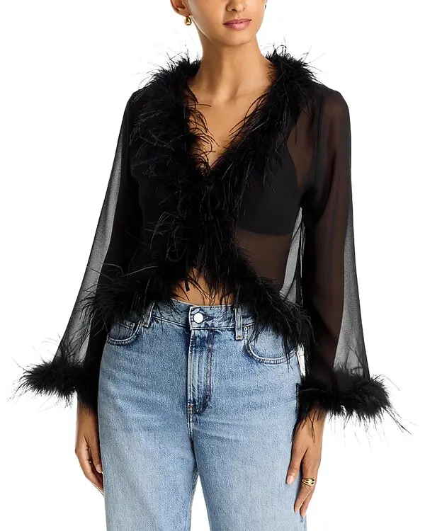 LUCY PARIS Bonnie Feather Trim Sheer Top