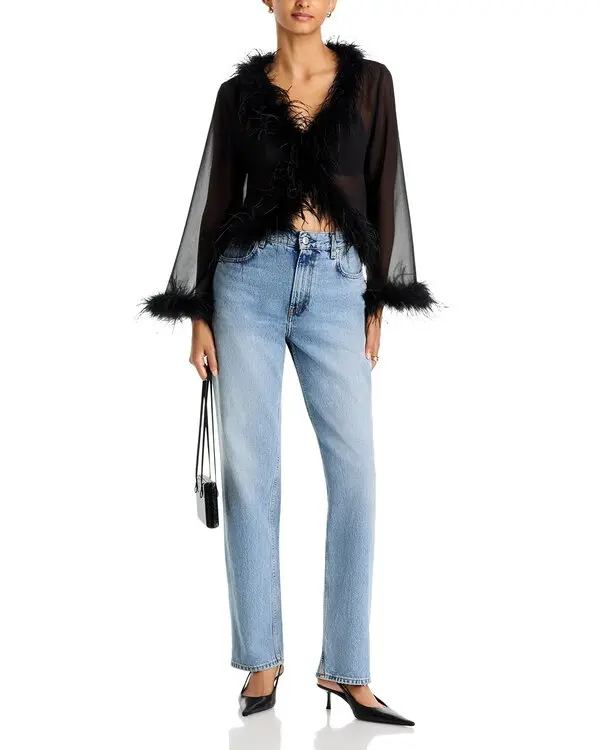 LUCY PARIS Bonnie Feather Trim Sheer Top
