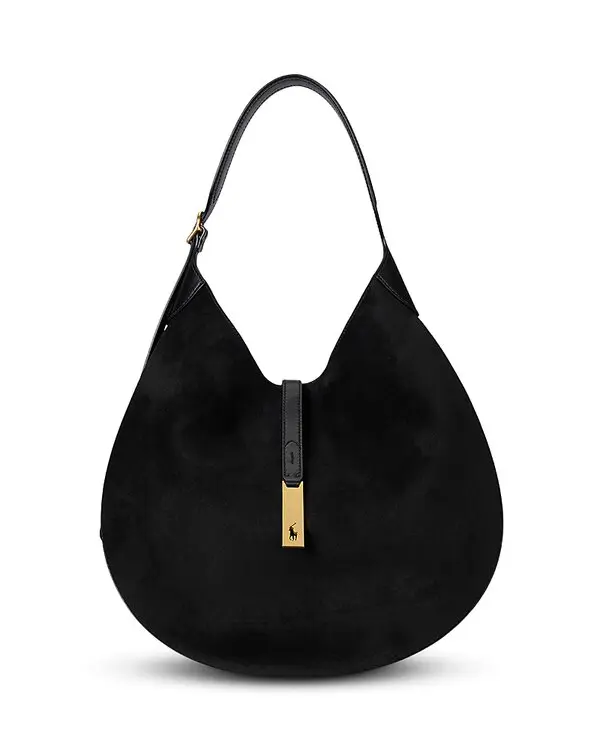 Polo Ralph Lauren Polo Id Large Suede Shoulder Bag - Black/gold