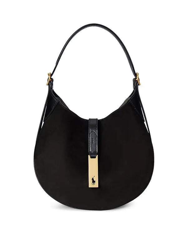 Polo Ralph Lauren Polo Id Small Suede Shoulder Bag - Black/gold