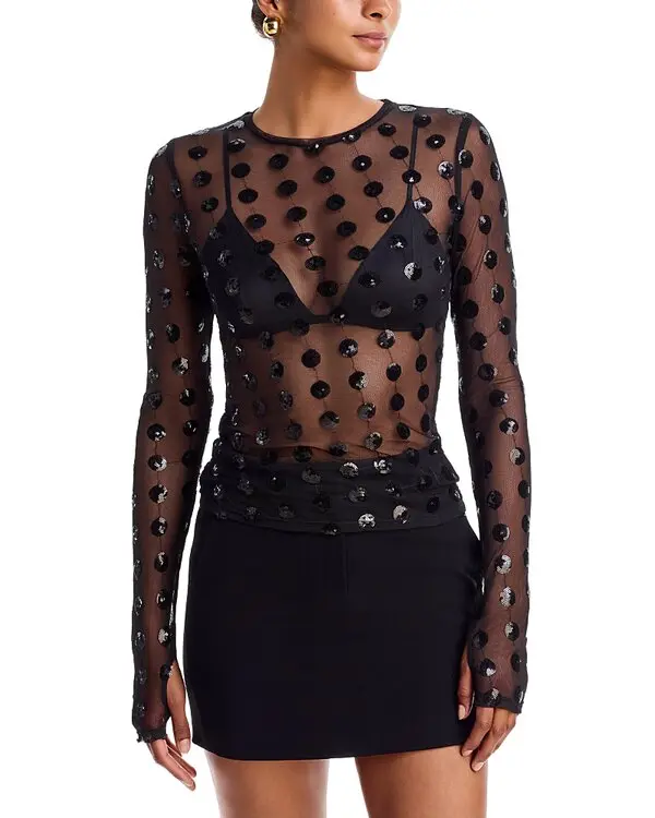 AFRM Kaylee Sequin Dot Long Sleeve Top - Noir