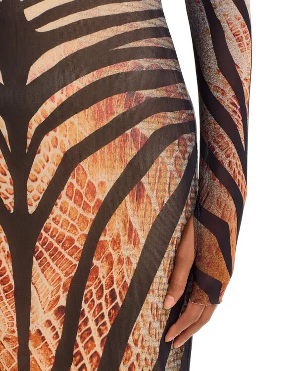 AFRM Shailene Printed Mesh Midi Dress Dress - Snake Stripe