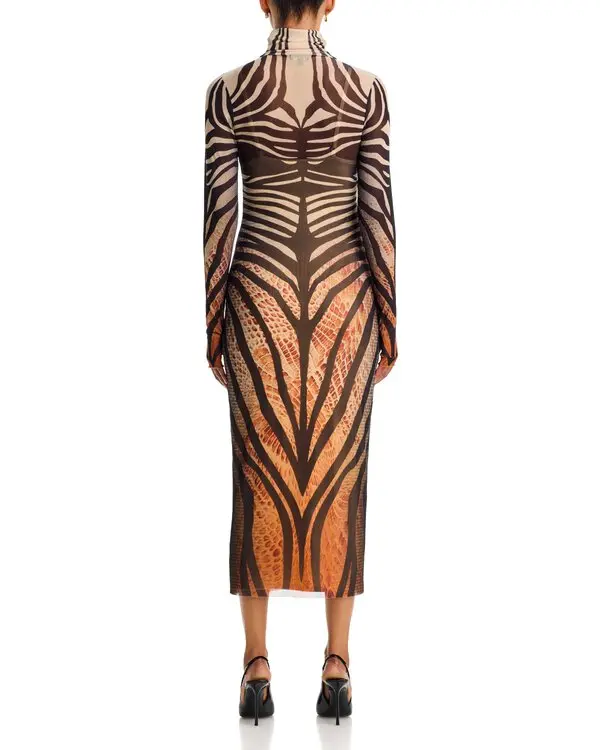 AFRM Shailene Printed Mesh Midi Dress Dress - Snake Stripe
