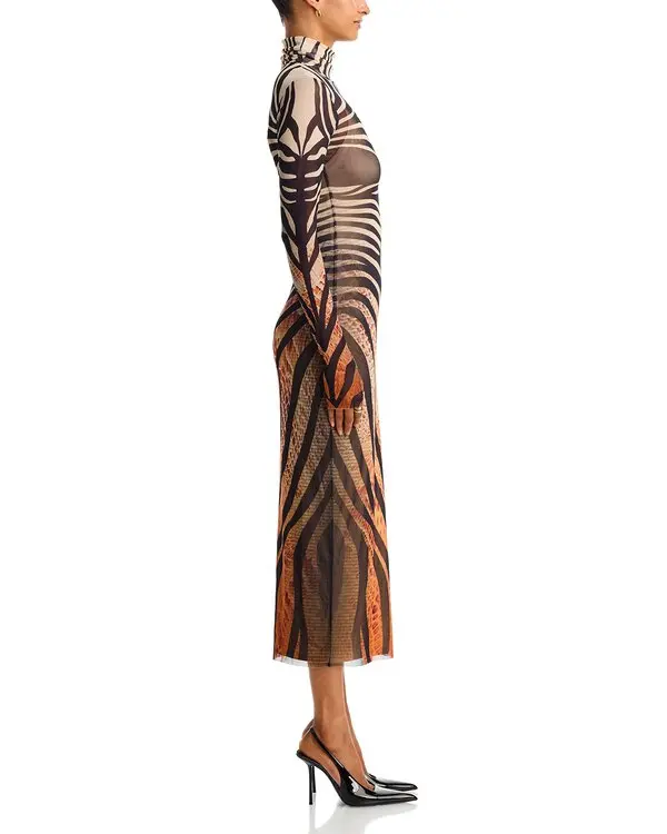 AFRM Shailene Printed Mesh Midi Dress Dress - Snake Stripe
