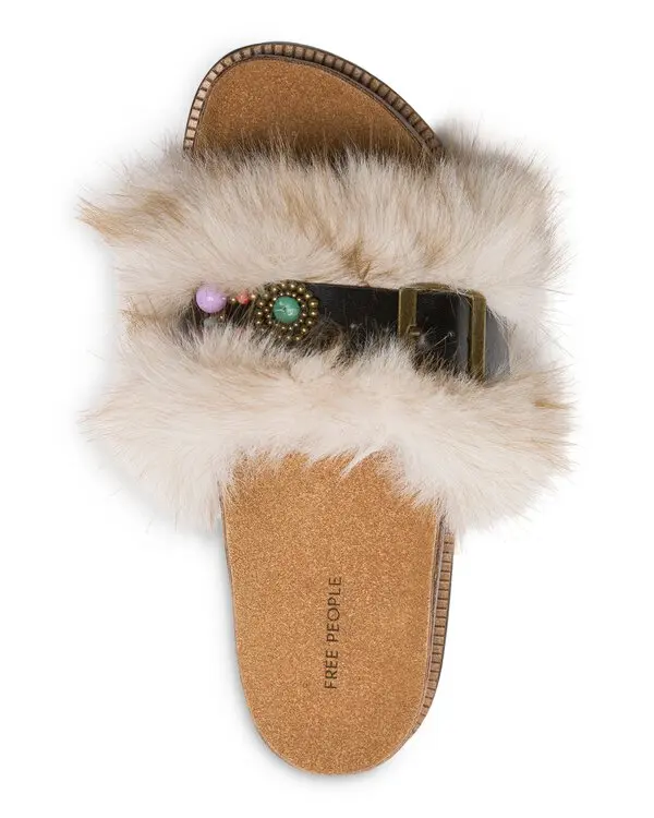 Free People Frankie Faux Fur Slide Sandals - Oatmeal
