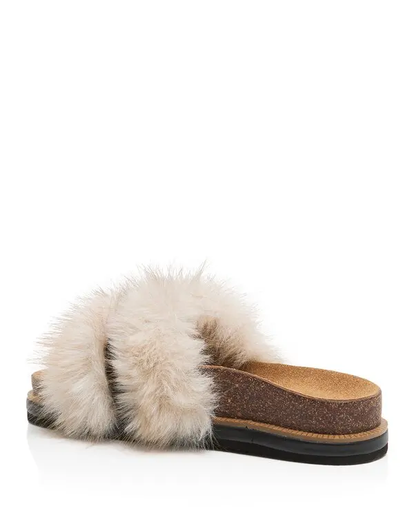 Free People Frankie Faux Fur Slide Sandals - Oatmeal