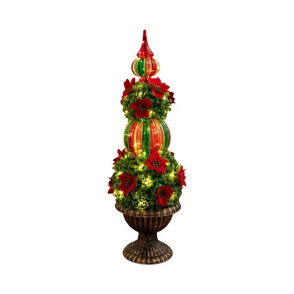 NEARLY NATURAL 3' Pre Lit Artificial Christmas Ornament Holly Berry Topiary Tree