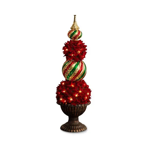 NEARLY NATURAL 3' Pre Lit Artificial Christmas Poinsettia Topiary Tree