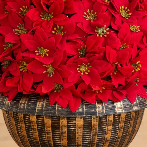 NEARLY NATURAL 3' Pre Lit Artificial Christmas Poinsettia Topiary Tree