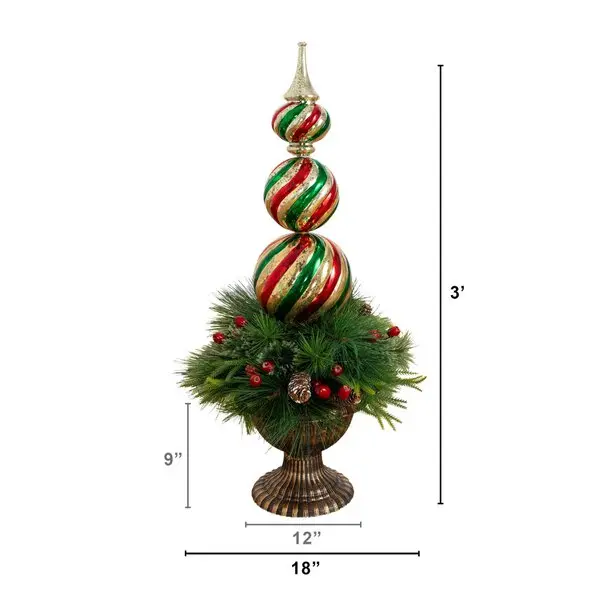 NEARLY NATURAL 3' Pre Lit Artificial Mixed Pine Topiary Tree