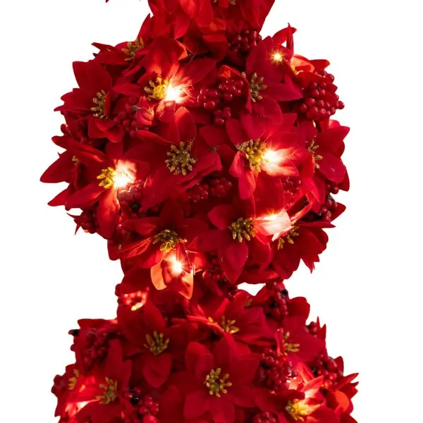 NEARLY NATURAL 31' Pre Lit Artificial Poinsettia Triple Ball Topiary Tree