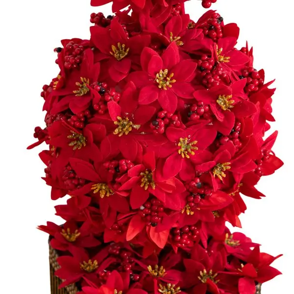 NEARLY NATURAL 31' Pre Lit Artificial Poinsettia Triple Ball Topiary Tree