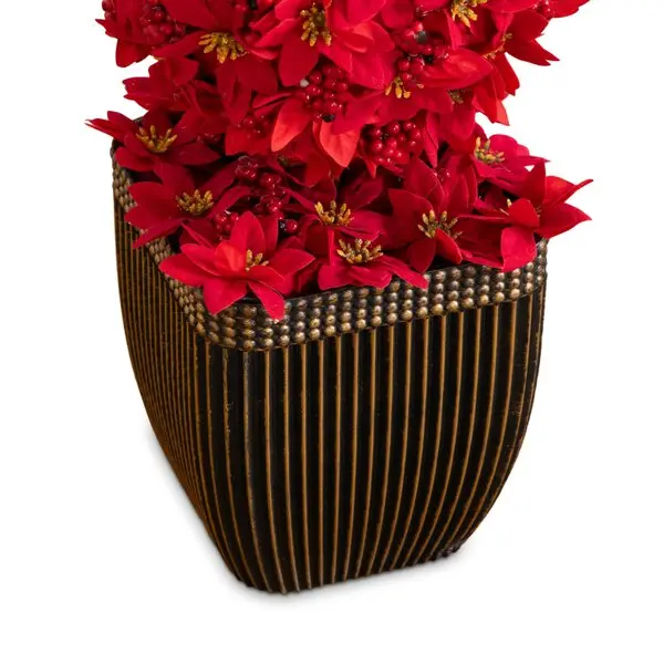 NEARLY NATURAL 31' Pre Lit Artificial Poinsettia Triple Ball Topiary Tree