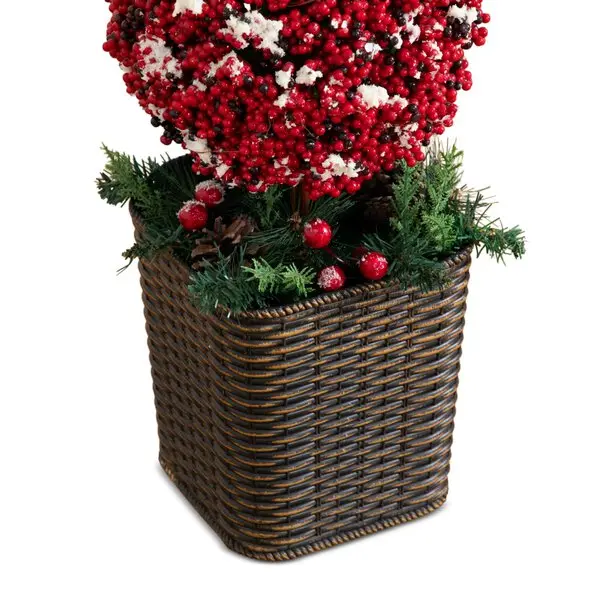 NEARLY NATURAL 31' Pre Lit Artificial Snowed Holly Berry Triple Ball Topiary Tree