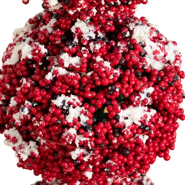 NEARLY NATURAL 31' Pre Lit Artificial Snowed Holly Berry Triple Ball Topiary Tree