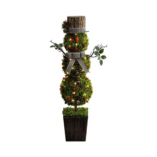 NEARLY NATURAL 42 Pre Lit Artificial Christmas Boxwood Snowman Topiary Tree
