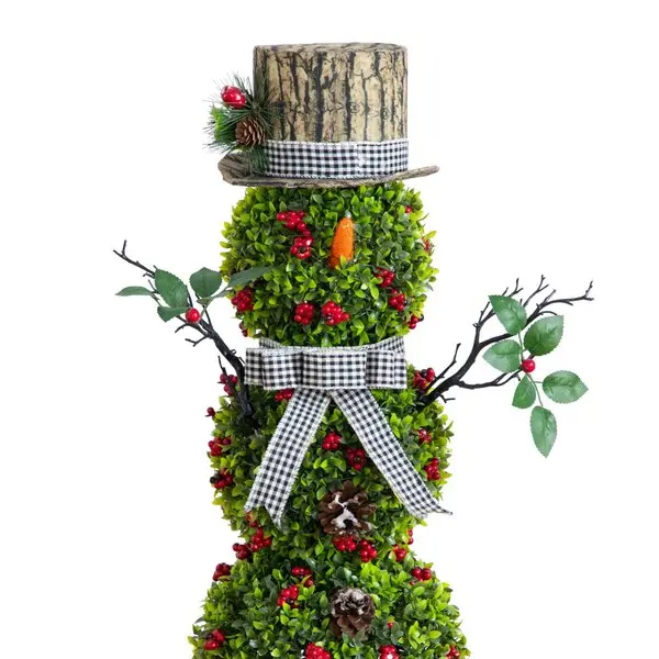 NEARLY NATURAL 42 Pre Lit Artificial Christmas Boxwood Snowman Topiary Tree