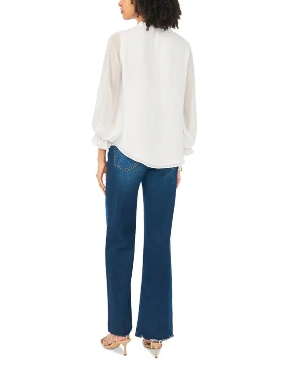 Vince Camuto Split Neck Sheer Sleeve Ruffled Cuff Top