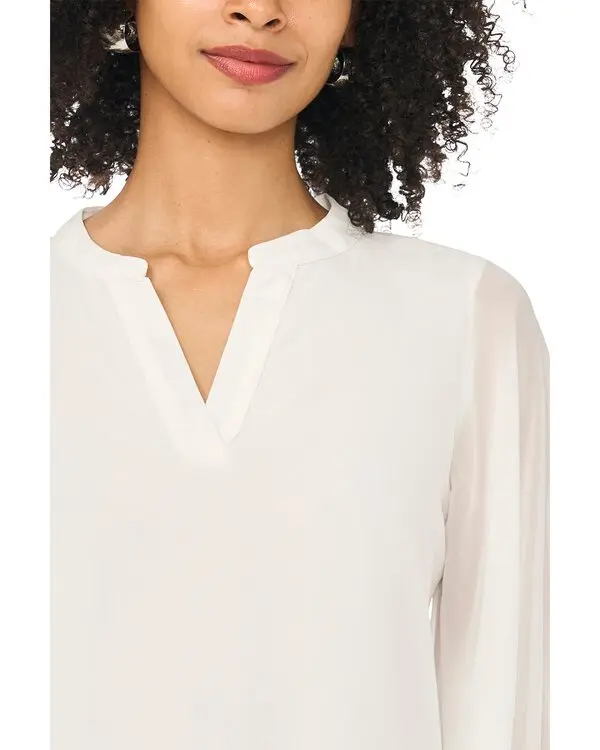 Vince Camuto Split Neck Sheer Sleeve Ruffled Cuff Top
