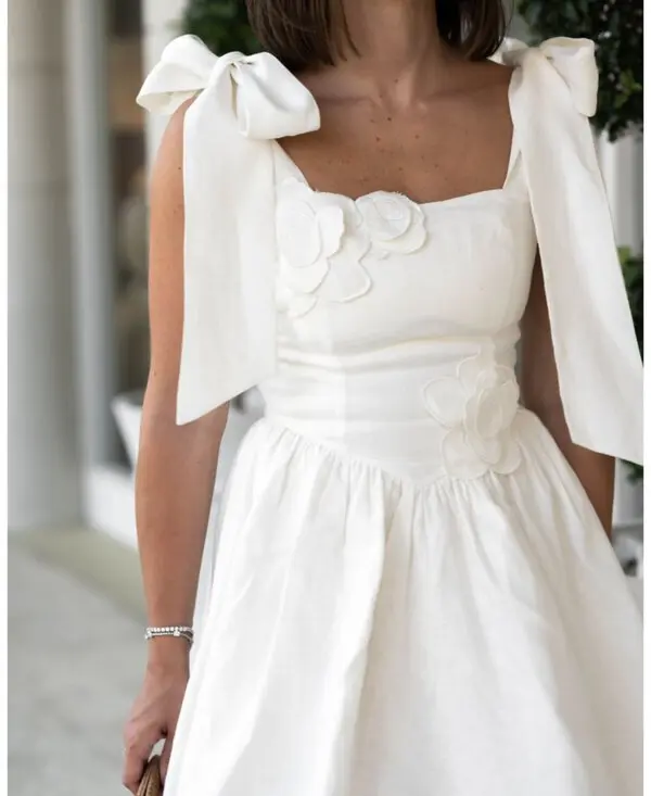 HERMOZA Esmae Linen Bow Mini Dress