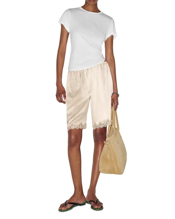 REFORMATION Clara Silk Bermuda Shorts - Almond