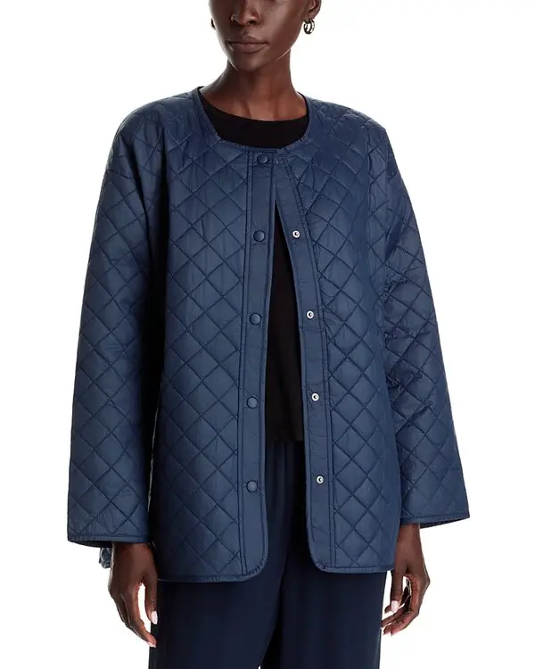 Eileen Fisher Nylon Round Neck Quilted Short Coat