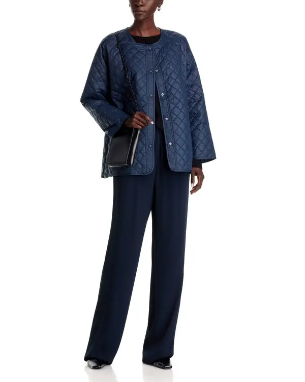 Eileen Fisher Nylon Round Neck Quilted Short Coat