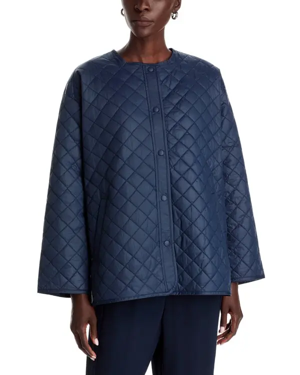 Eileen Fisher Nylon Round Neck Quilted Short Coat