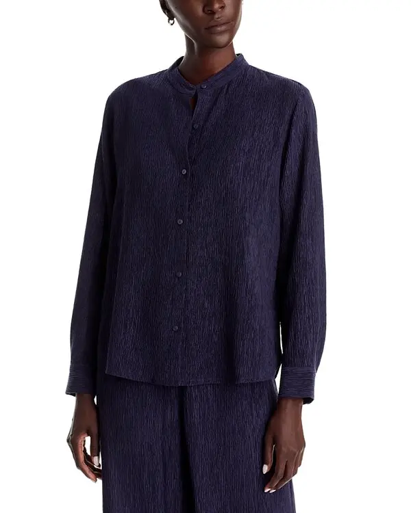 Eileen Fisher Plisse Mandarin Collar Shirt