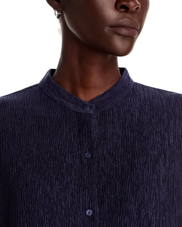 Eileen Fisher Plisse Mandarin Collar Shirt