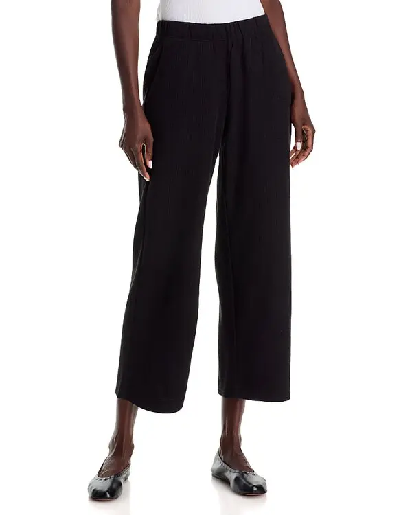 Eileen Fisher Cotton Knit Straight Ankle Pants - Black