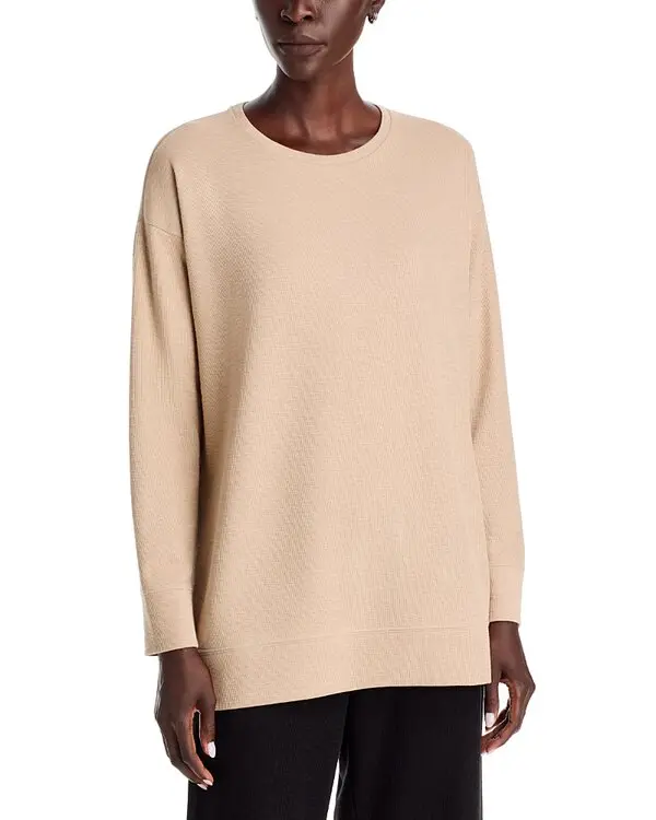 Eileen Fisher Cotton Crewneck Long Sleeve Tunic - Wheat
