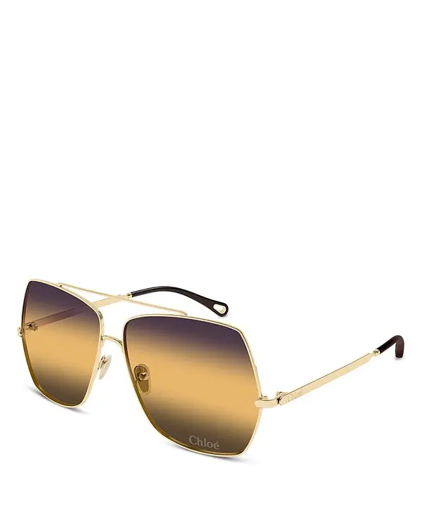 Chloé Rectangular Sunglasses, 62mm - Gold