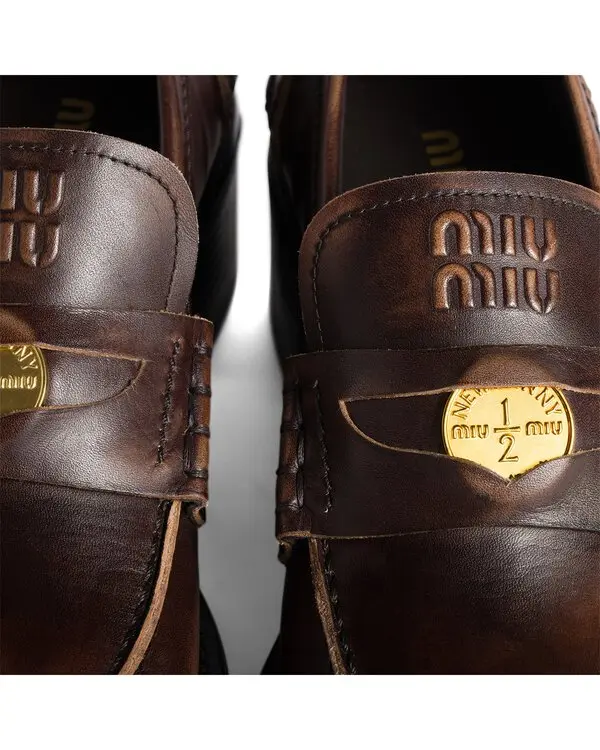 Miu Miu Deco Penny Loafers - Ebano
