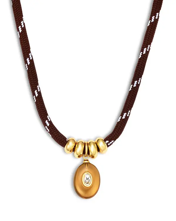 Aqua Crystal & Stone Cord Pendant Necklace, 16-18 Exclusive - Brown/gold