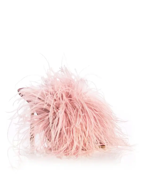 STUART WEITZMAN Boa 100 Satin Feather Trimmed Mules - Pink Marshmellow